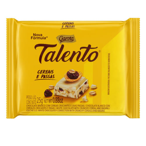 CHOCOLATE GAROTO TALENTO CHOCOLATE BRANCO CEREAIS E PASSAS 25G ...