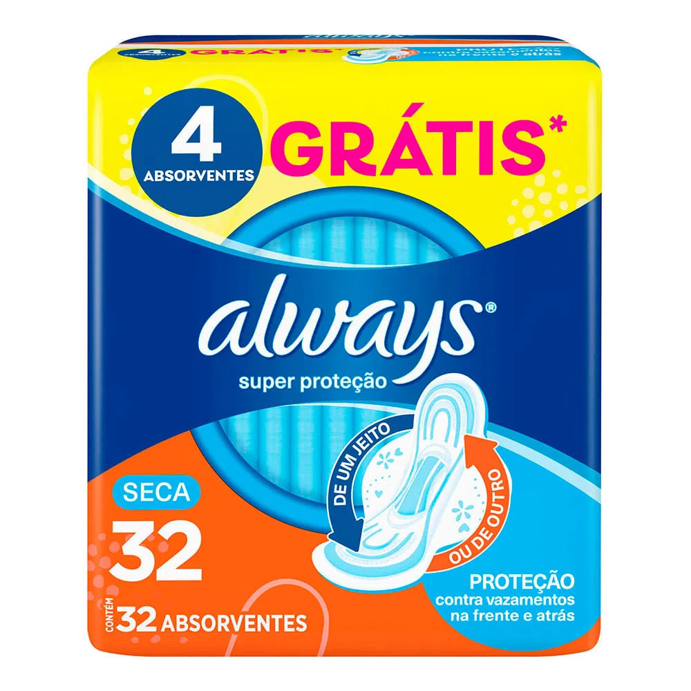 ABSORVENTE ALWAYS BÁSICO PEQUENO SECA COM ABAS C/32 UND - Treichel Delivery