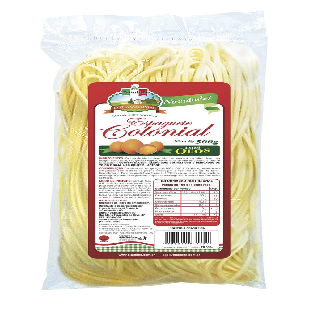 MASSA DITALIANE FRESCA COLONIAL ESPAGUETE 500G - Treichel Delivery