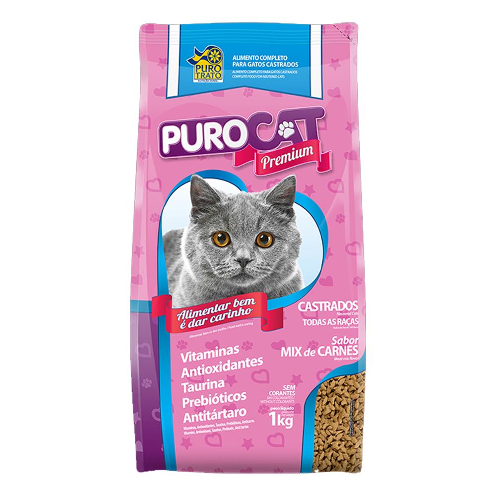 ALIMENTO PURO CAT PREMIUM PARA GATOS CASTRADOS SABOR MIX DE CARNES 1KG ...