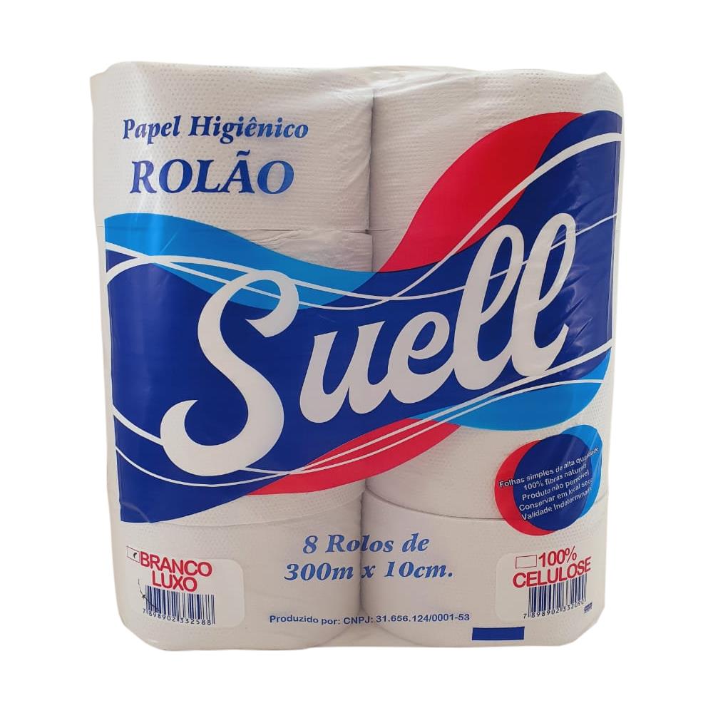 PAPEL HIGIÊNICO SUELL BRANCO LUXO ROLÃO 300 METROS COM 8 ROLOS ...