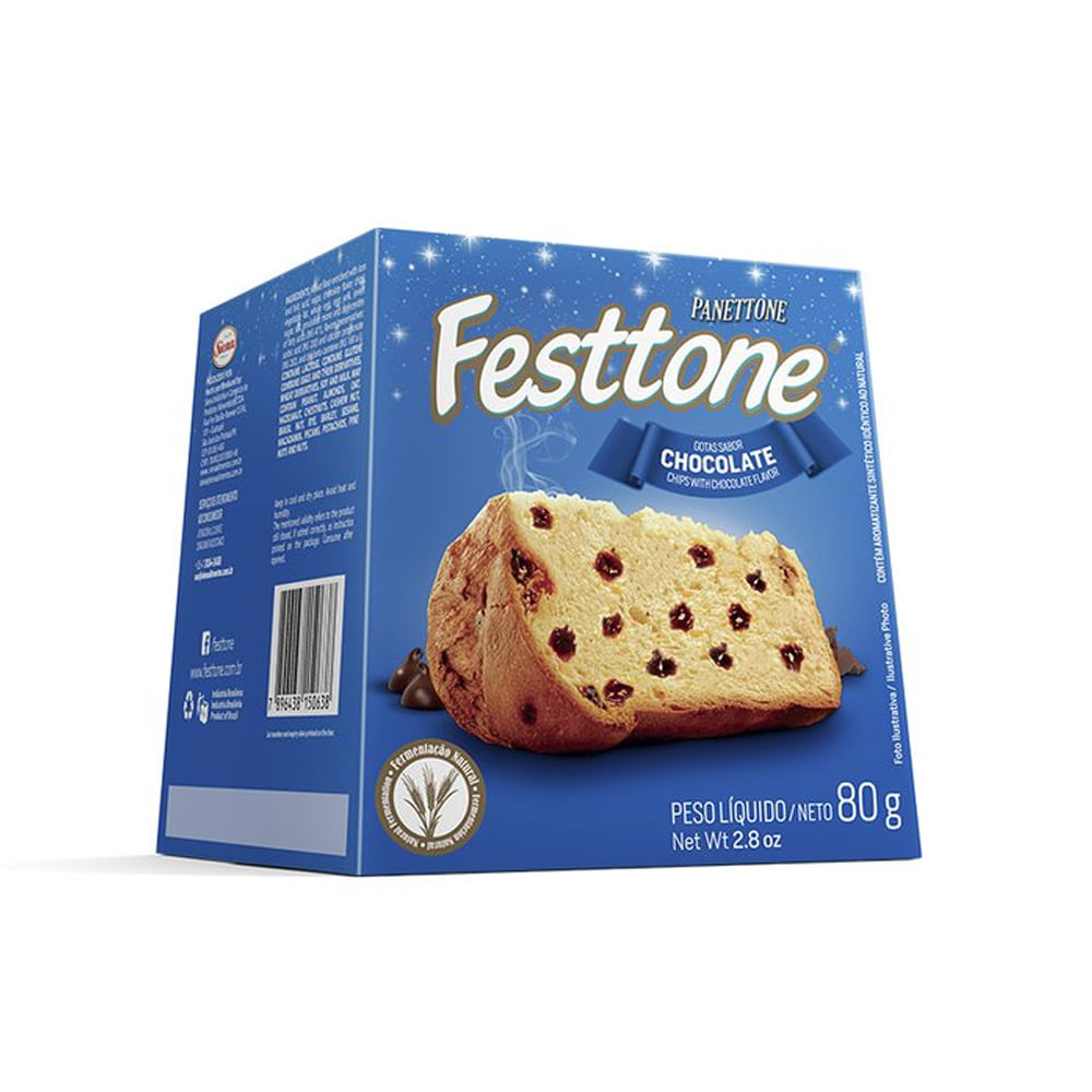 PANETTONE COM GOTAS DE CHOCOLATE FESTTONE MINI CAIXA 80G - Treichel Delivery