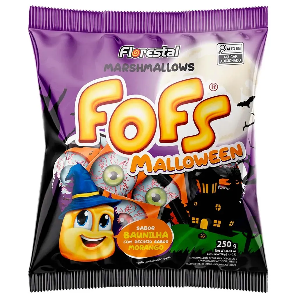 MARSHMALLOWS FOFS MALLOWEEN SABOR BAUNILHA COM RECHEIO SABOR MORANGO ...