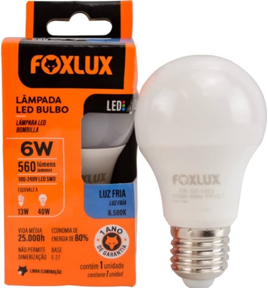 LÂMPADA FOXLUX LED BULBO 6500K 6W - Treichel Delivery