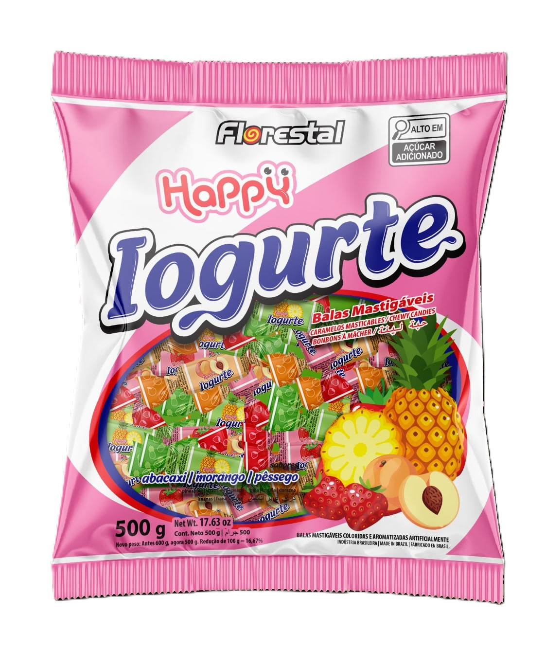 BALA MASTIGÁVEL IOGURTE SORTIDA HAPPY 500G - Treichel Delivery