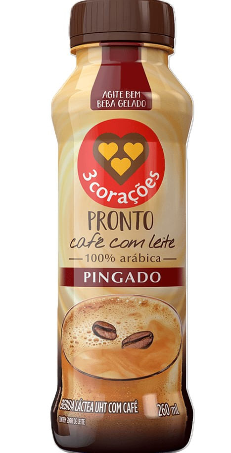 BEBIDA LÁCTEA 3 CORAÇÕES CAFÉ COM LEITE PINGADO 260ML - Treichel Delivery